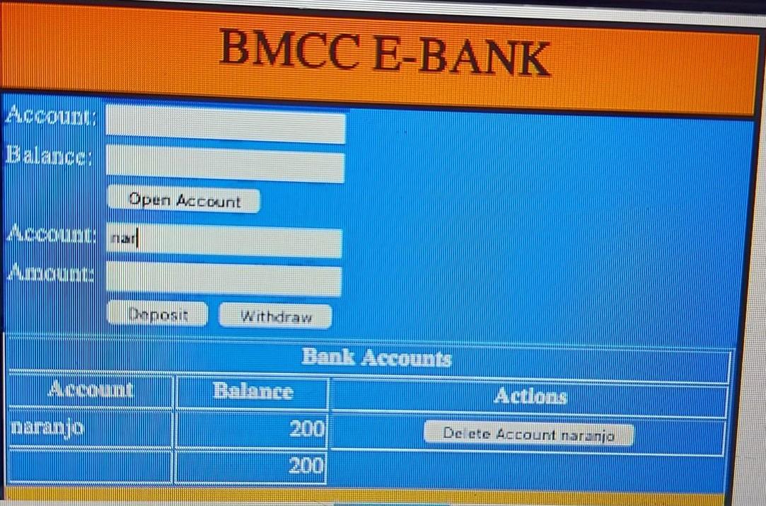 Solved Create a BMCC Bank Application to manager new | Chegg.com
