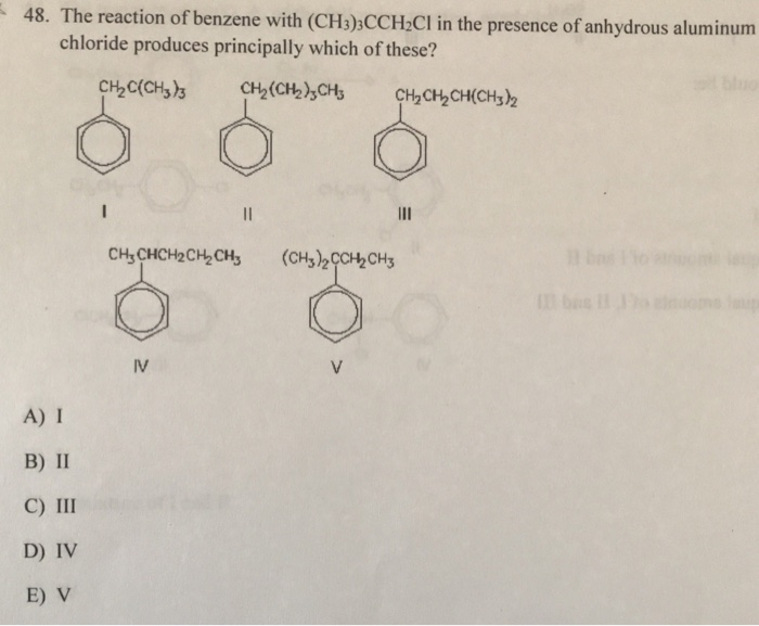 Solved The reaction of benzene with (CH3)3CCH2Cl in the | Chegg.com