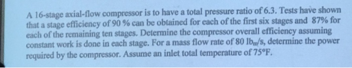 Solved A 16-stage axial-flow compressor is to have a total | Chegg.com