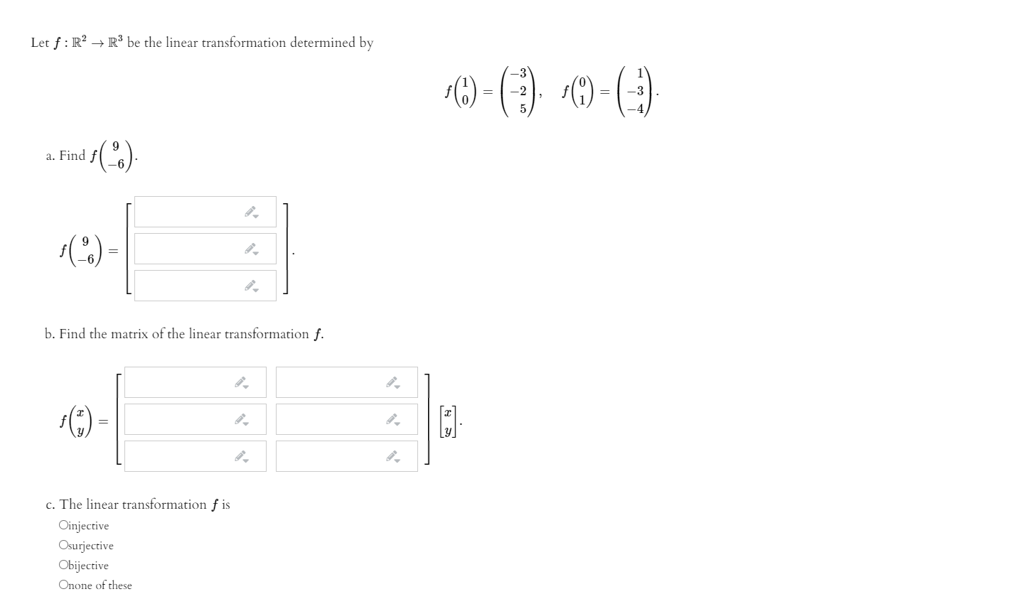 Solved Let f: R2 + R3 be the linear transformation | Chegg.com