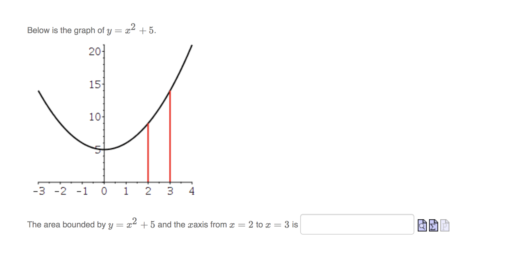 Solved Below is the graph of y x2 +5. = 201 15 101 -3 -2 -1 | Chegg.com