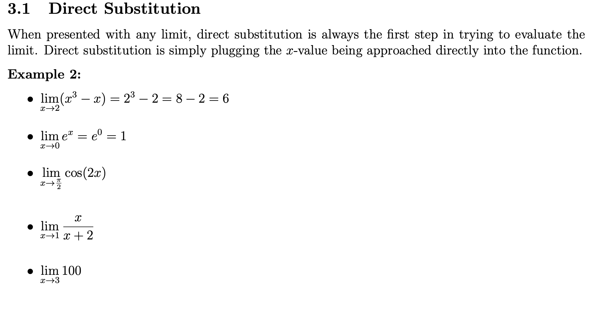 Solved 3.1 Direct Substitution When presented with any | Chegg.com
