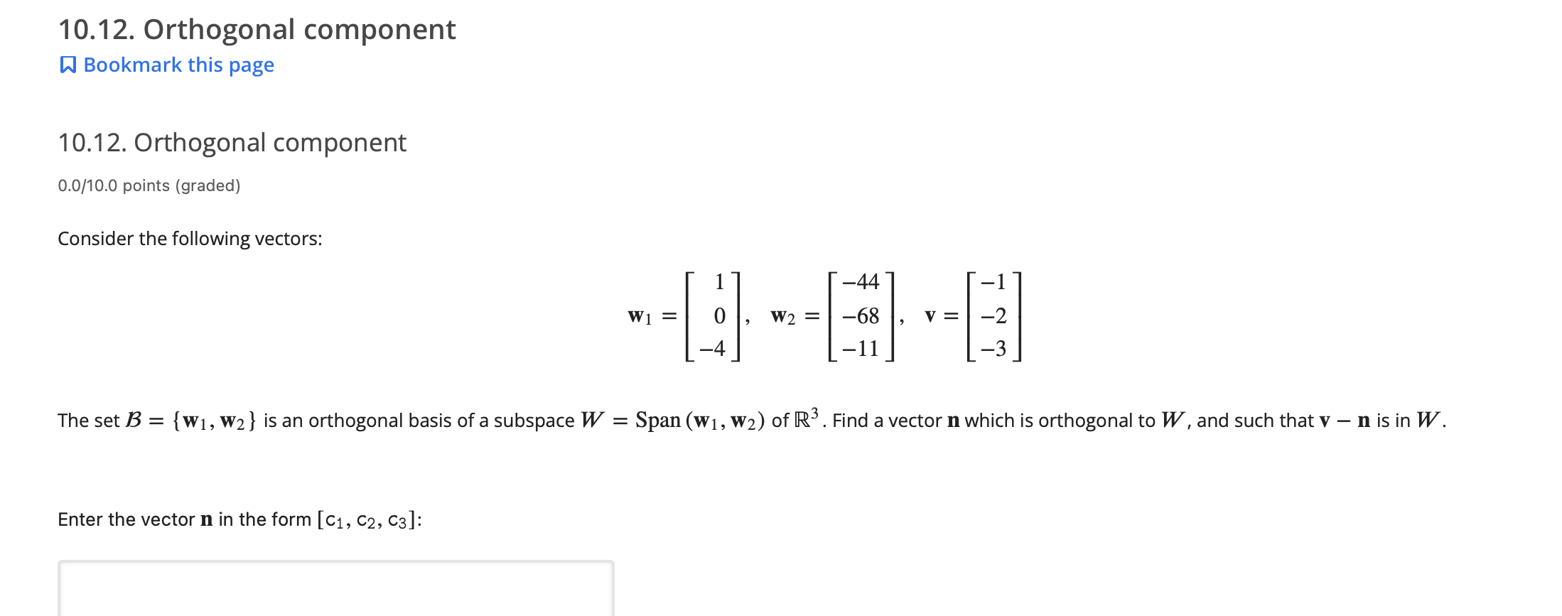 Solved 10.12. Orthogonal component Bookmark this page | Chegg.com