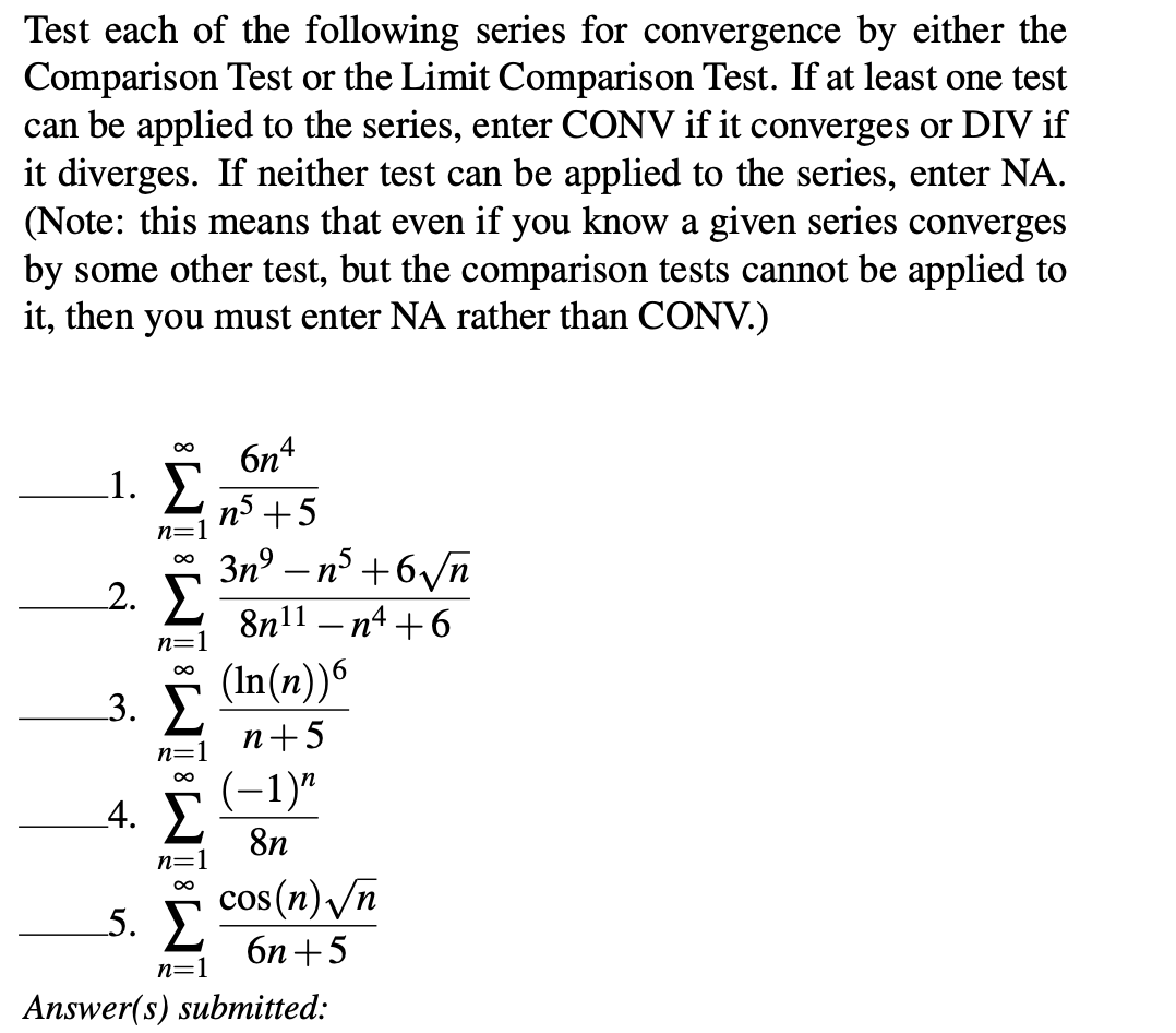 Solved Test each of the following series for convergence by | Chegg.com