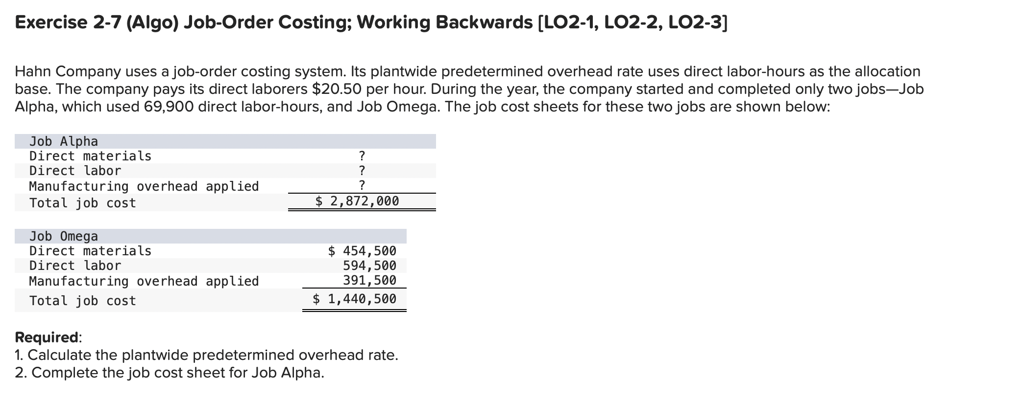 Solved Exercise 2-7 (Algo) Job-Order Costing; Working | Chegg.com