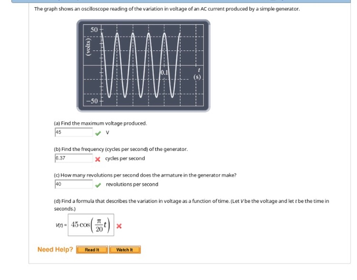 Solved The graph shows an oscilloscope reading of the | Chegg.com