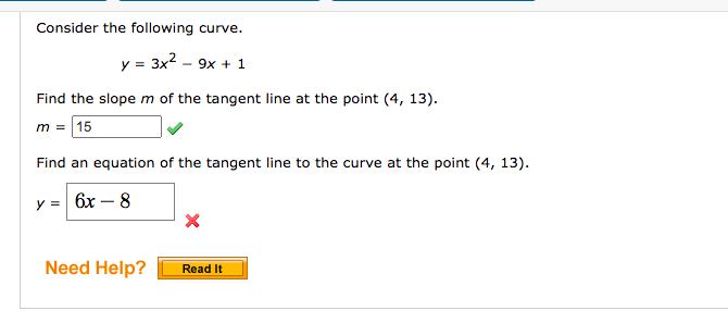 Solved Consider the following curve. y = 3x2 - 9x + 1 Find | Chegg.com