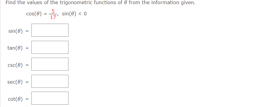 Solved \\( \\begin{array}{l}\\cos (\\theta)=\\frac{5}{17}, | Chegg.com