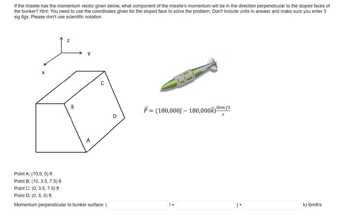 Solved If the missile has the momentum vector given below, | Chegg.com