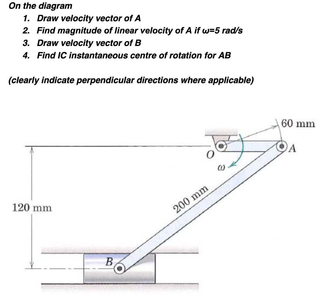 Solved On the diagram 1. Draw velocity vector of A 2. Find | Chegg.com