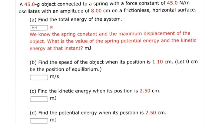 Solved A 45.0-g object connected to a spring with a force | Chegg.com