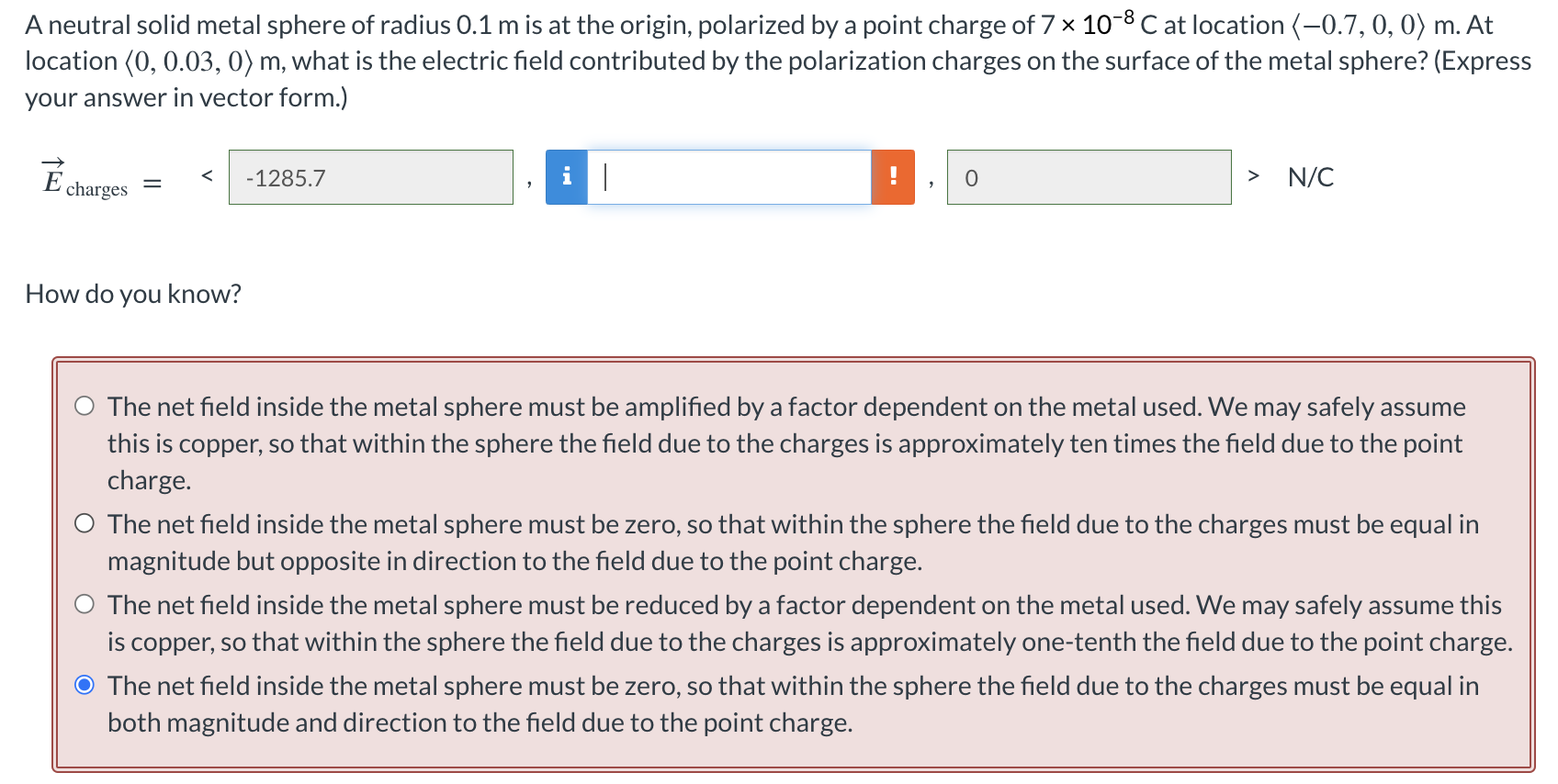 Solved A neutral solid metal sphere of radius 0.1 ﻿m is at | Chegg.com