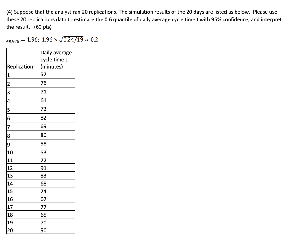 (4) Suppose that the analyst ran 20 replications. The | Chegg.com