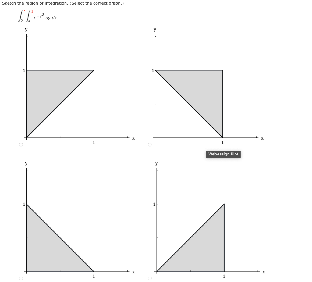 Solved Sketch the region of integration. (Select the correct | Chegg.com