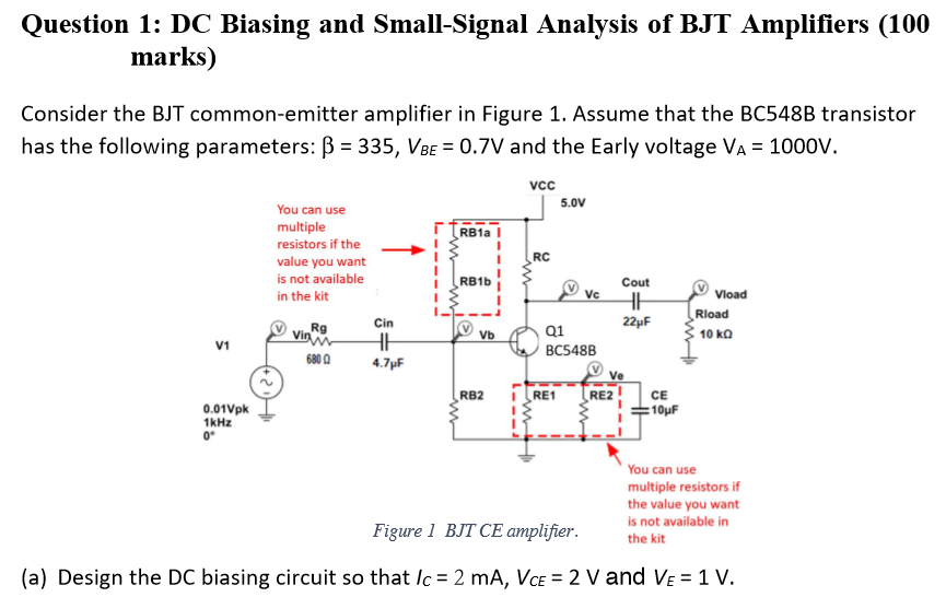 Solved Question 1: DC Biasing and Small-Signal Analysis of | Chegg.com