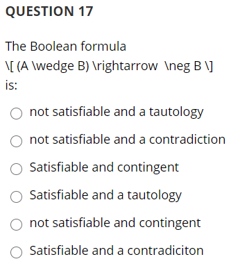 Solved QUESTION 16 The Boolean formula V (A \rightarrow B) | Chegg.com
