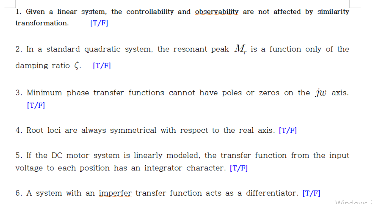 Solved 1 Given A Linear System The Controllability And