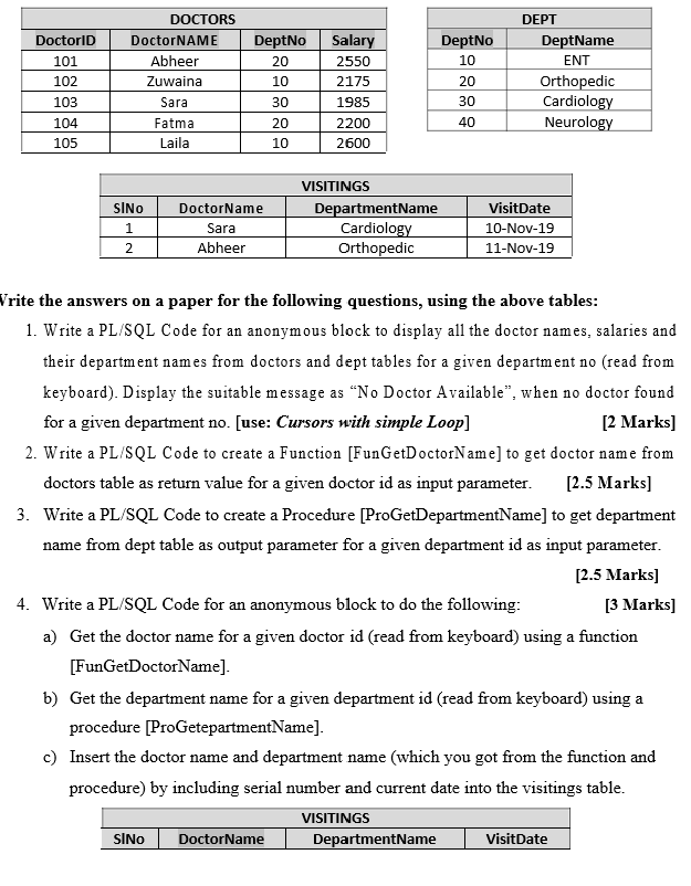 Solved 1. Write a PL/SQL Code for an anonymous block to | Chegg.com