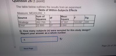 Solved Question 26 (1 point) The table below outlines the | Chegg.com