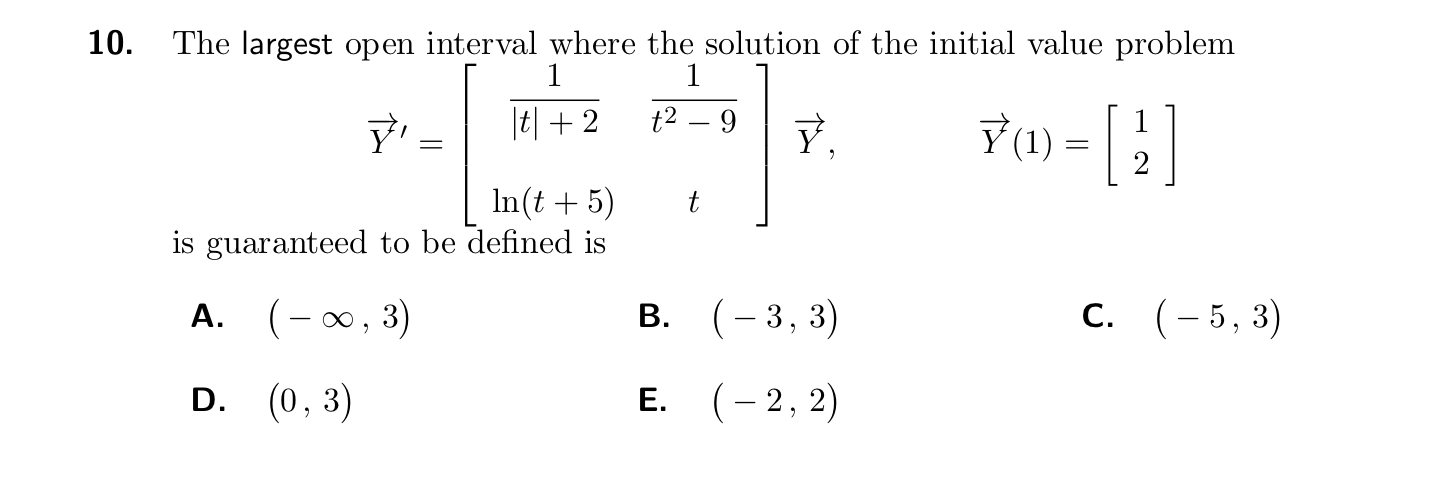 The largest open interval where the solution of ﻿the | Chegg.com