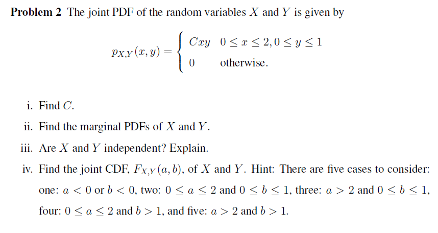 Solved Problem 2 The joint PDF of the random variables X and | Chegg.com