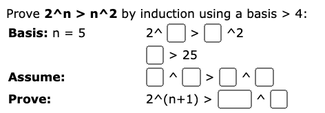 Solved Prove 2^n > n^2 by induction using a basis > 4: | Chegg.com
