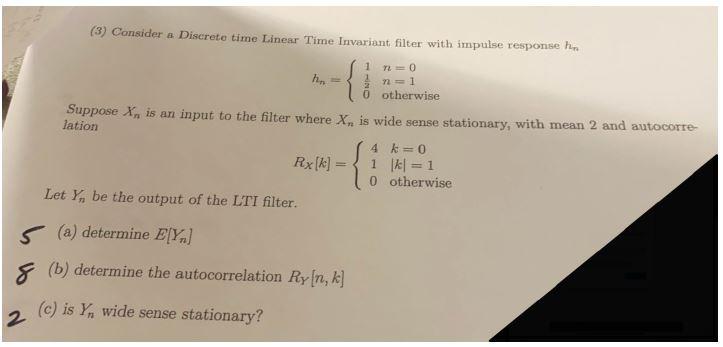 (3) Consider a Discrete time Linear Time Invariant | Chegg.com