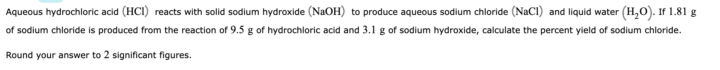 Solved Aqueous hydrochloric acid HCl reacts with solid | Chegg.com