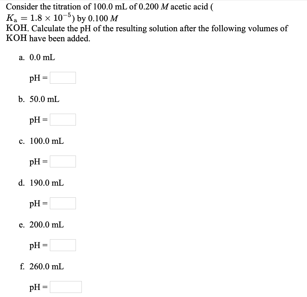 Solved = Consider the titration of 100.0 mL of 0.200 M | Chegg.com
