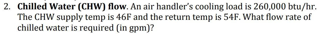 Solved 2. Chilled Water (CHW) flow. An air handler's cooling | Chegg.com