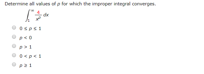Solved Determine all values of p for which the improper | Chegg.com