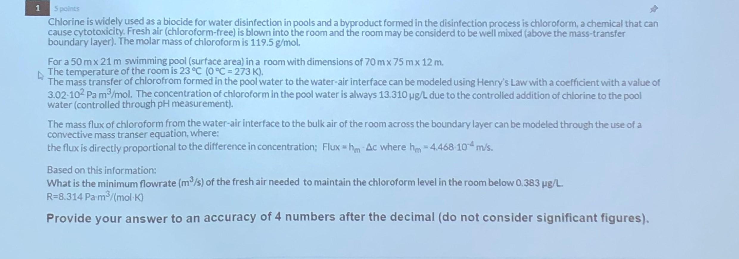 1 5 points Chlorine is widely used as a biocide for | Chegg.com