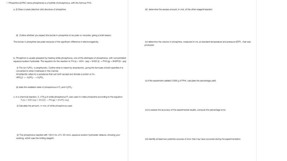 Solved 1. ﻿Phosphine (IUPAC name phosphane) ﻿is a hydride of | Chegg.com