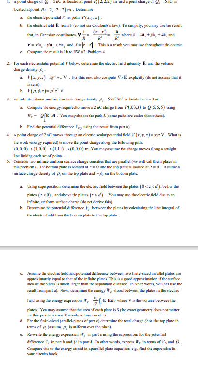 Solved 1. Λ point charge of Q1=5nC is located at point | Chegg.com