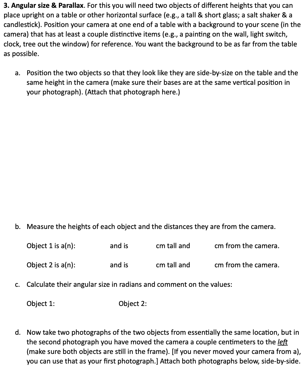 3. Angular size & Parallax. For this you will need | Chegg.com