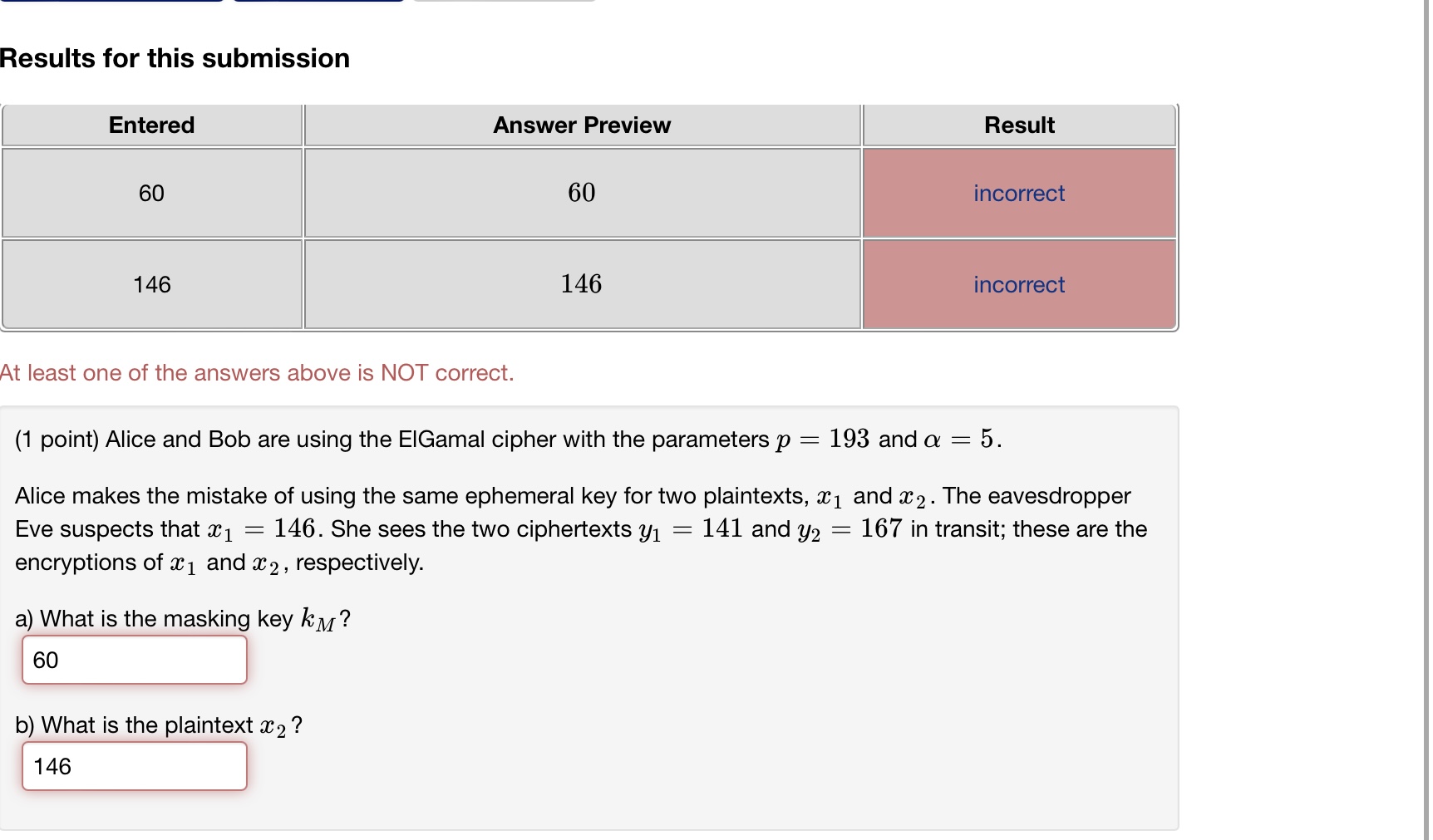 Solved (1 ﻿point) ﻿Alice and Bob are using the ElGamal | Chegg.com