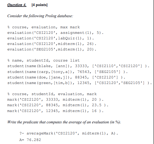 Solved Question 4. (4 points) Consider the following Prolog | Chegg.com