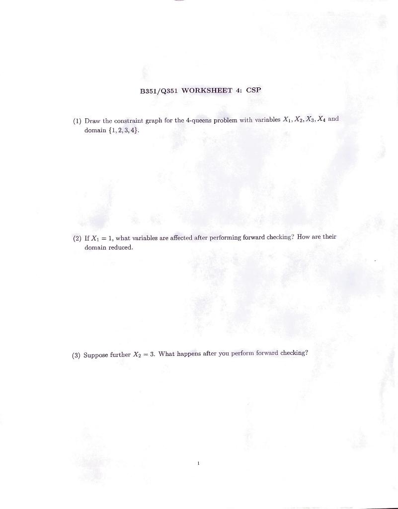 Solved (1) Draw the constraint graph for the 4-queens | Chegg.com