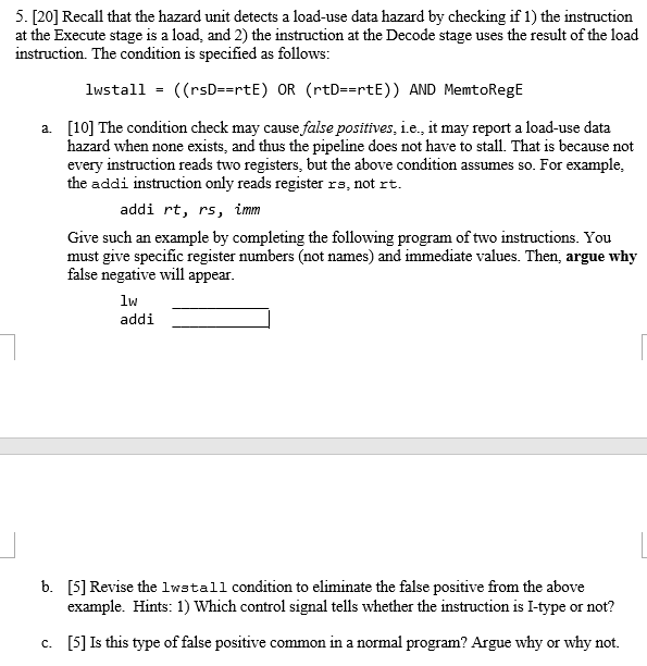 Solved 5. [20] Recall that the hazard unit detects a | Chegg.com