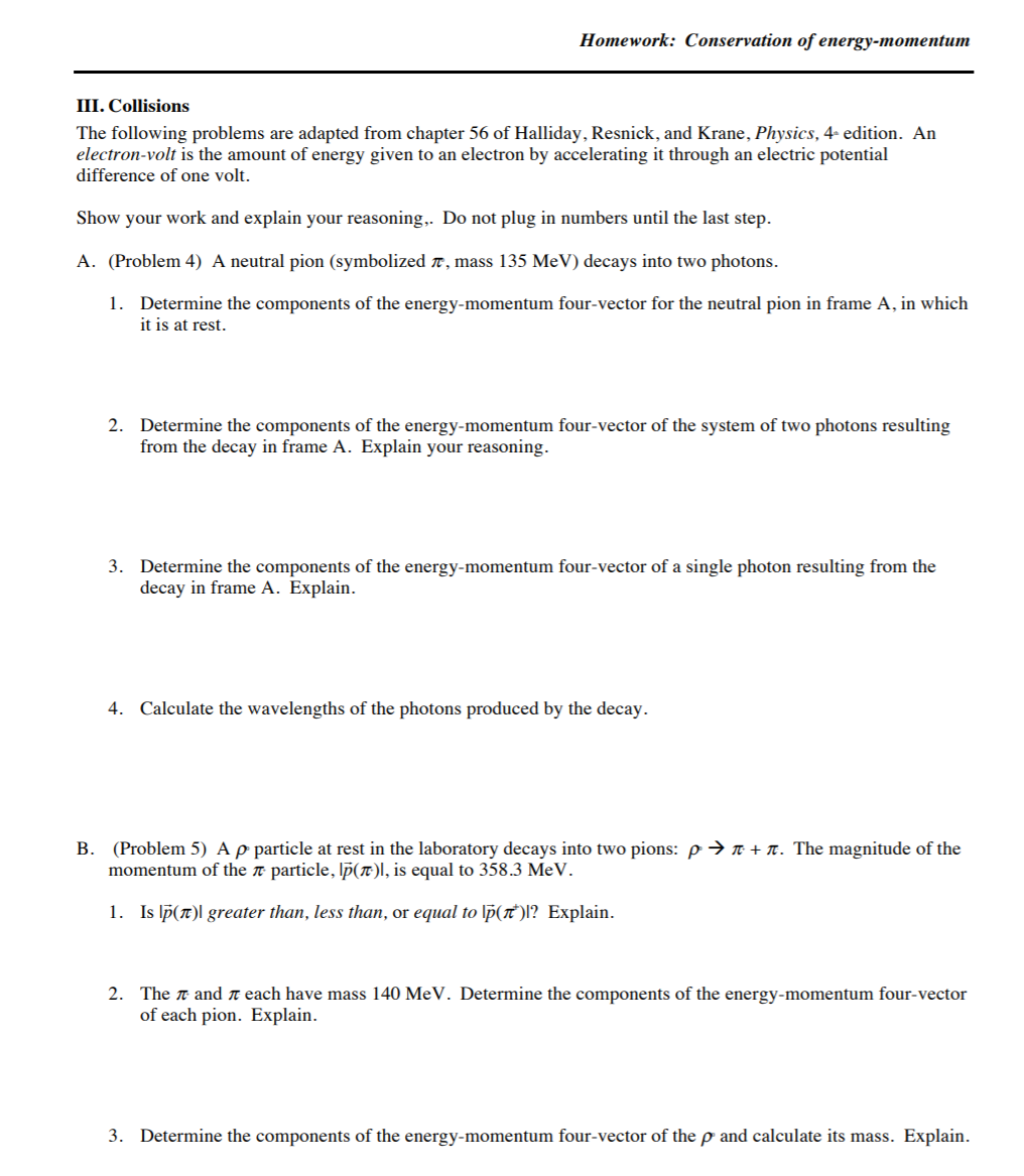Homework: Conservation of energy-momentum III. | Chegg.com