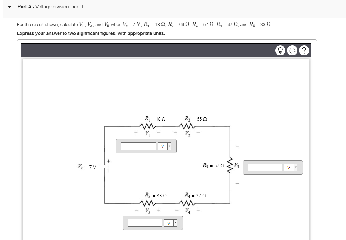 Solved For the circuit shown, calculate V1,V3, and V5 when | Chegg.com