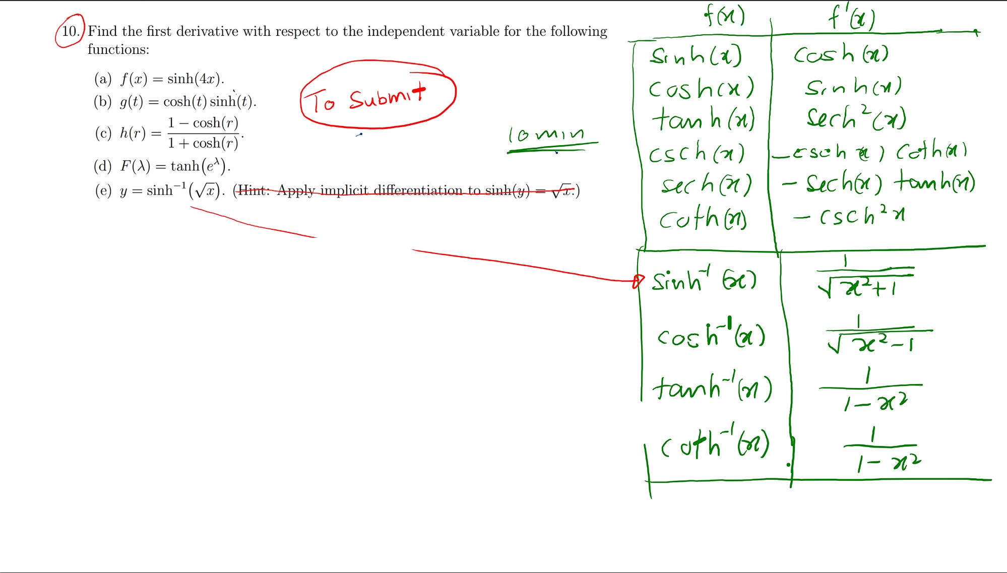 Solved 10. Find the first derivative with respect to the | Chegg.com