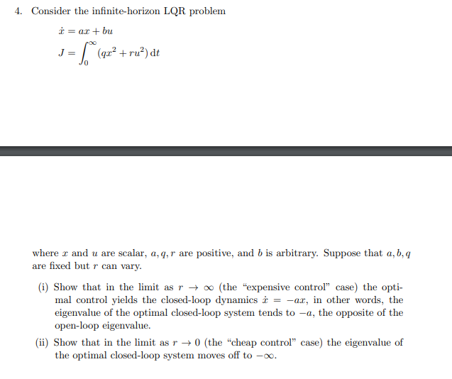 Solved Consider the infinite-horizon LQR | Chegg.com