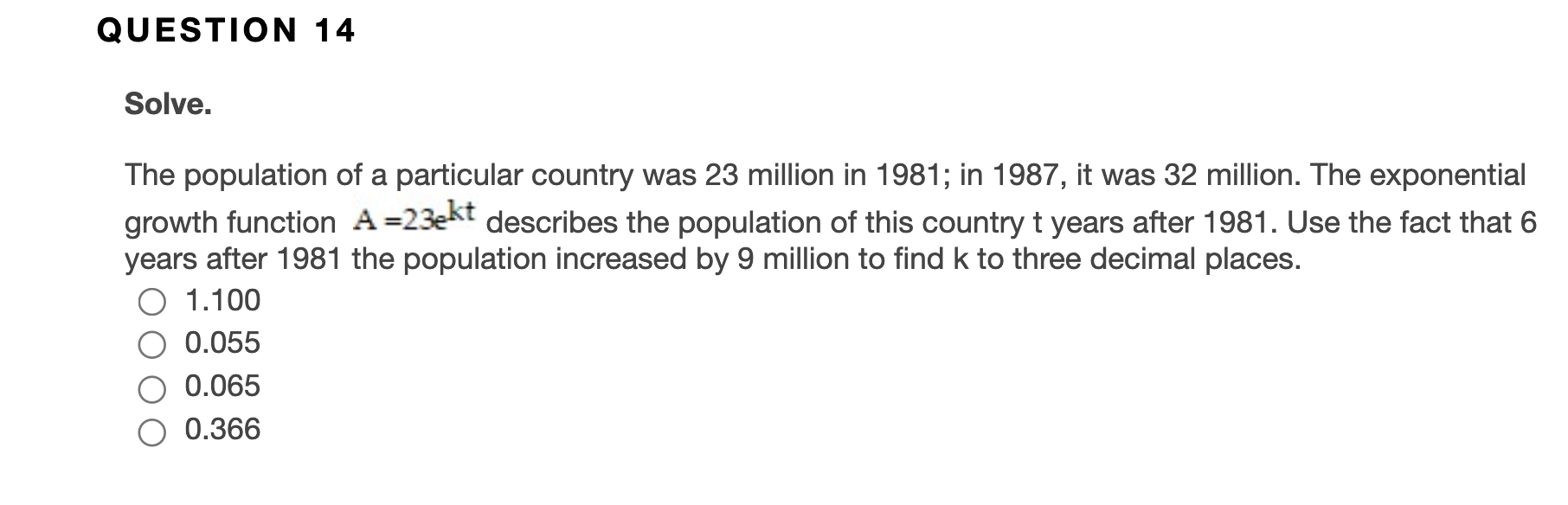Solved QUESTION 14 Solve. The population of a particular | Chegg.com