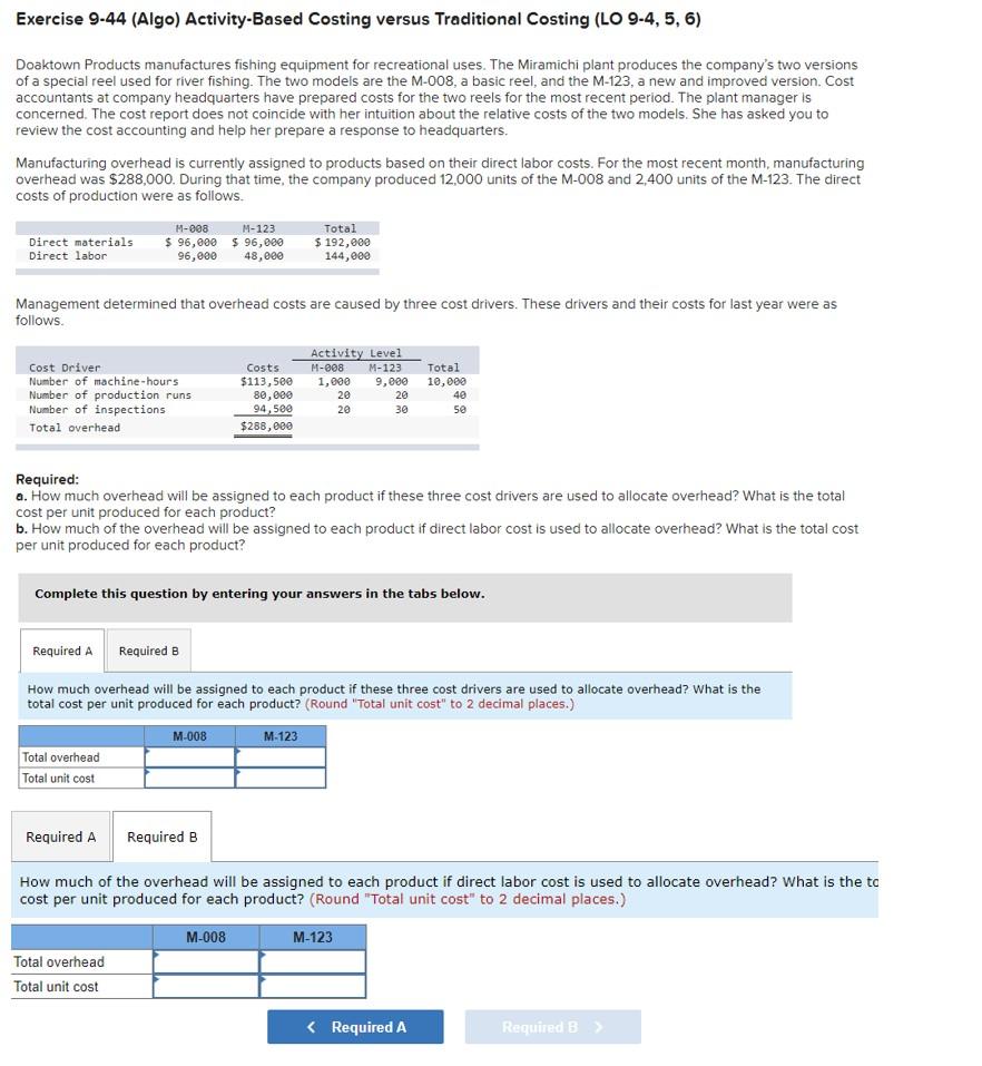 Solved Exercise 9-44 (Algo) Activity-Based Costing versus | Chegg.com