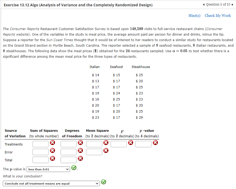Solved Exercise 13.12 Algo (Analysis of Variance and the | Chegg.com