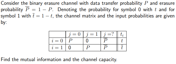 Consider the binary erasure channel with data | Chegg.com