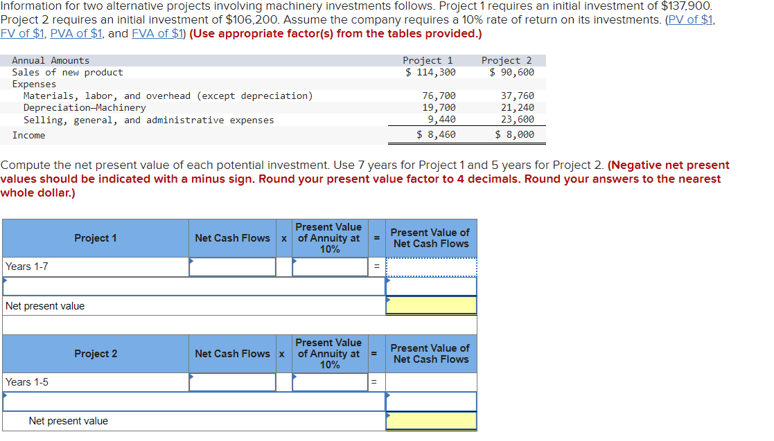 Solved Information for two alternative projects involving | Chegg.com