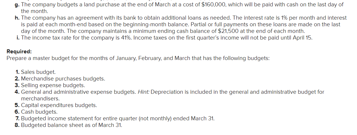 Solved g. The company budgets a land purchase at the end of | Chegg.com
