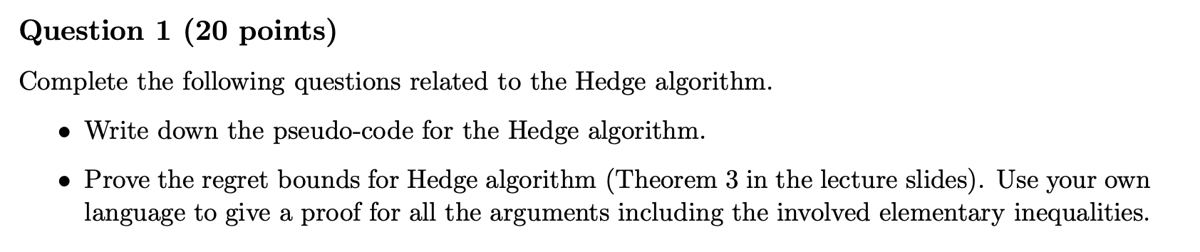 Solved Question 1 (20 points) Complete the following | Chegg.com